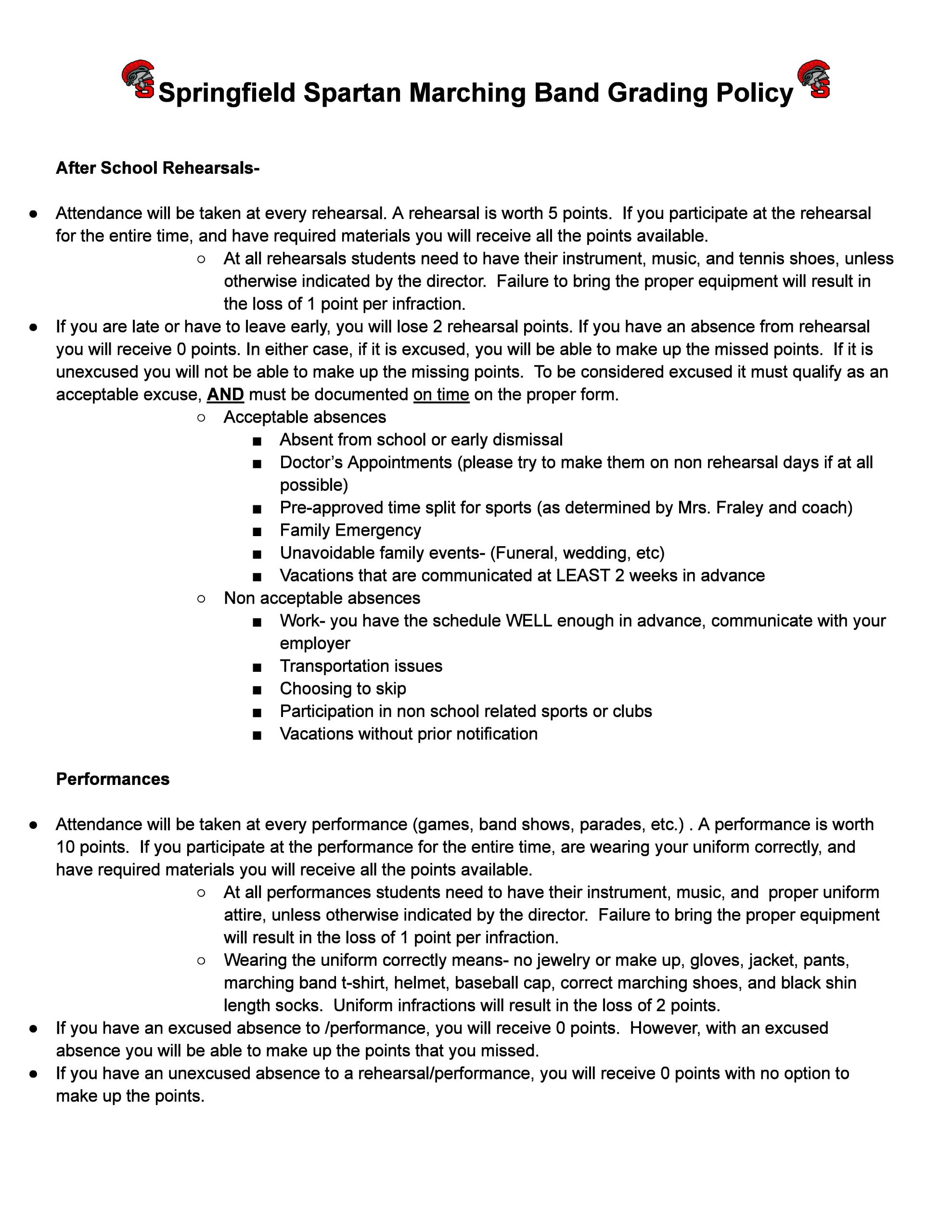 Marching Band Grading Policy – Springfield Spartan Marching Band